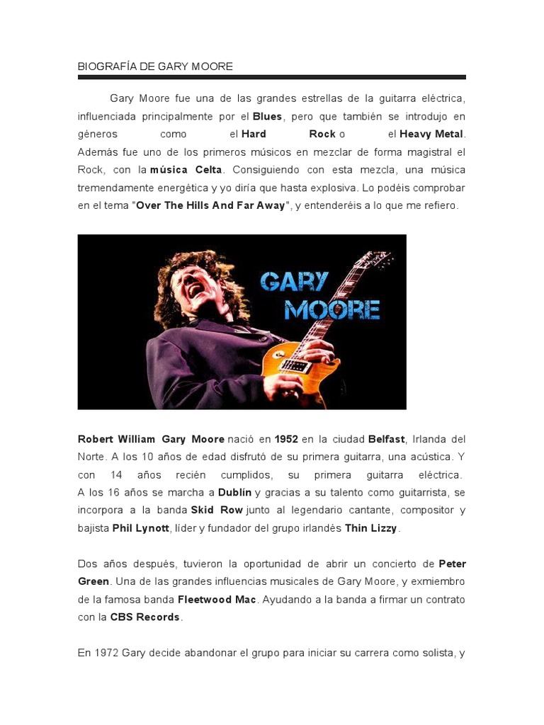 Biografía de Gary Moore | PDF | Grupos musicales | Grupos de música rock