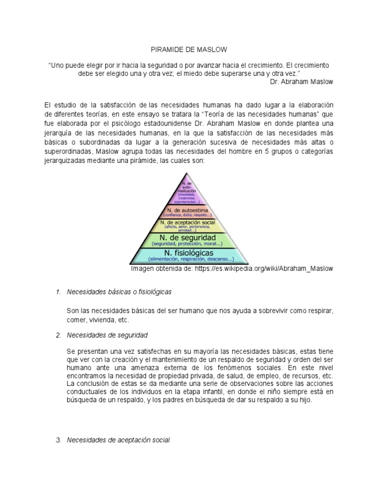 Piramide de MASLOW | PDF | Teorías filosóficas | Acción (filosofía)