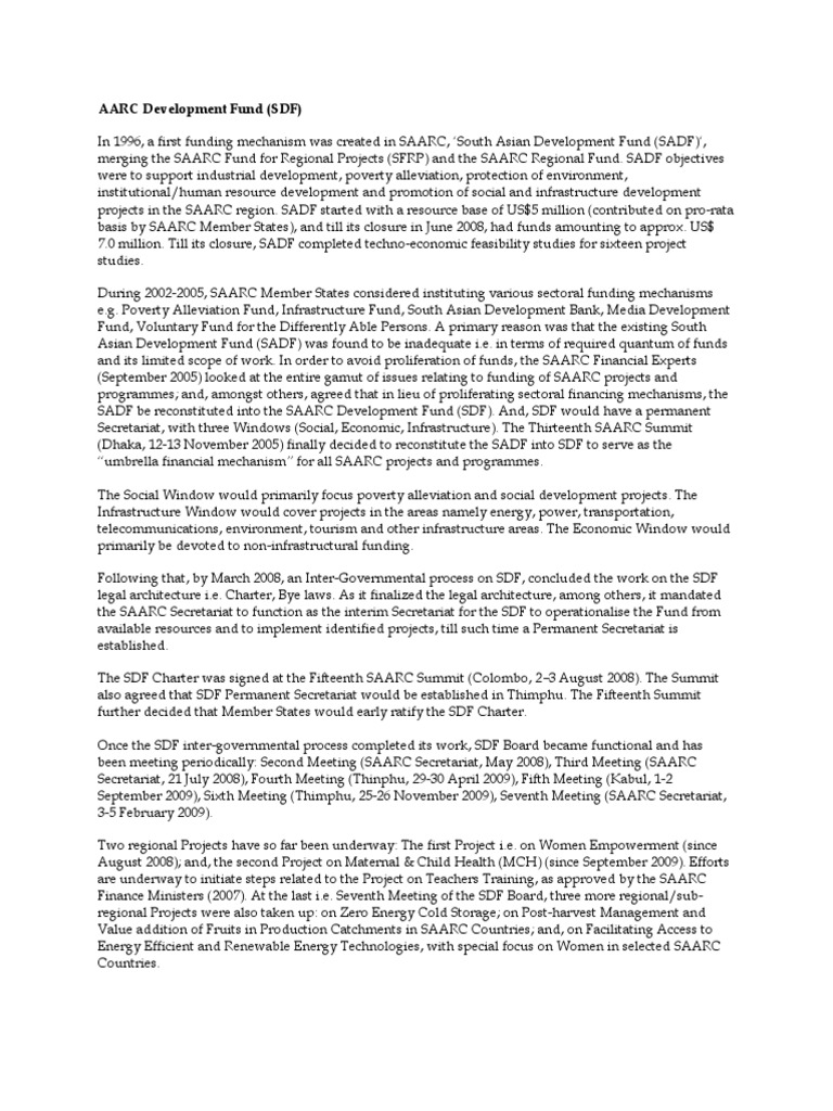 Overview of SAARC Development Fund | PDF | Infrastructure | Poverty ...