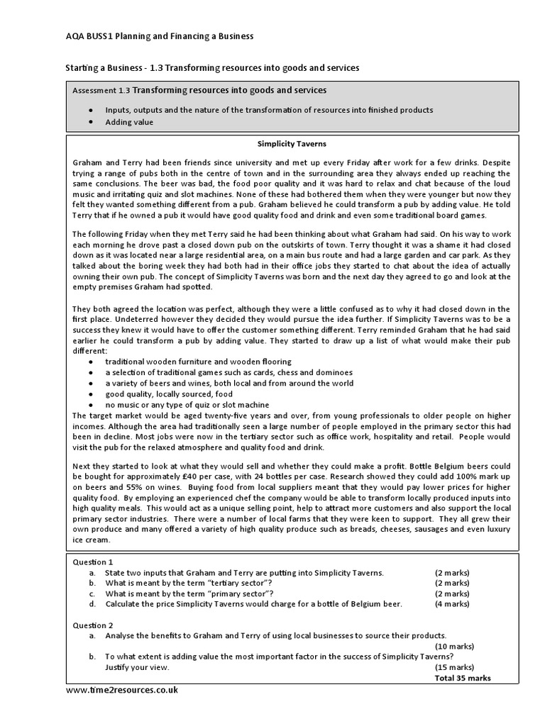 1 3 Transforming Resources Into Goods And Services Pdf Pub Retail