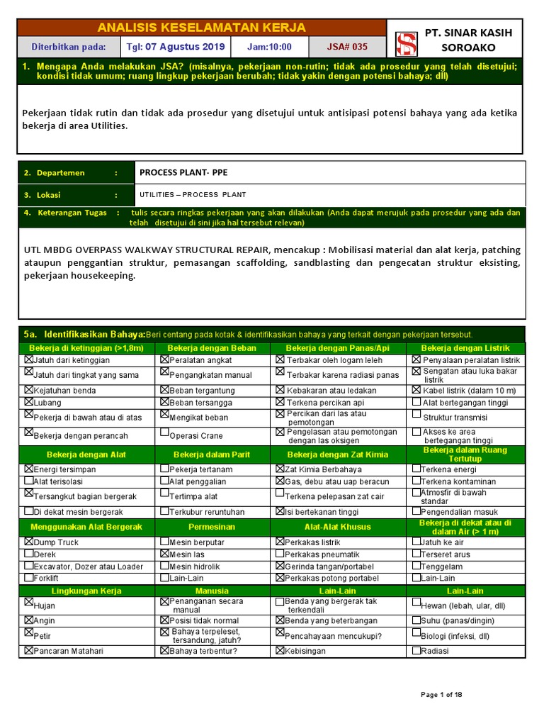 Contoh JSA Proyek MBDG | PDF