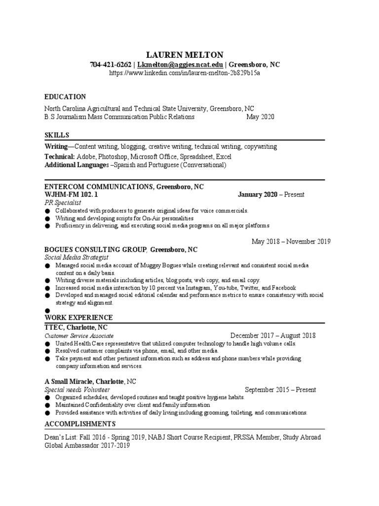 NCAT Resume 2 l (1) | Digital & Social Media | Social Media