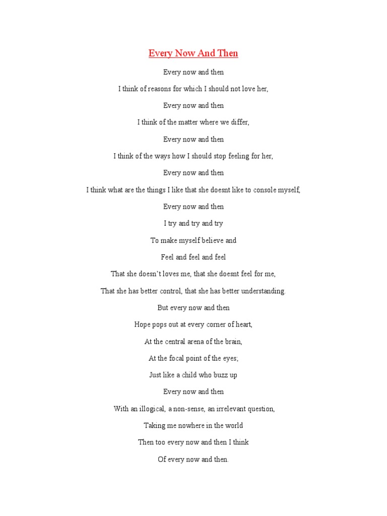 Every Now and Then (Poem) | PDF | Self-Improvement