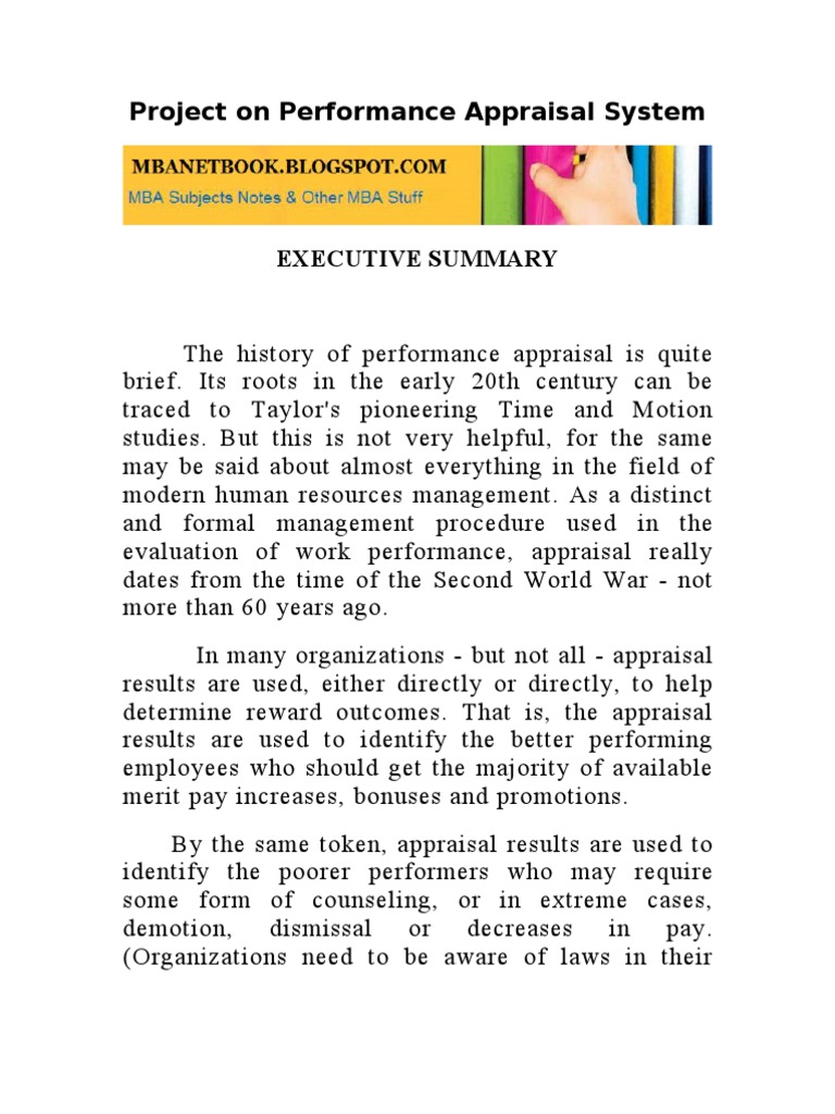 Project On Performance Appraisal System | PDF | Performance Appraisal ...