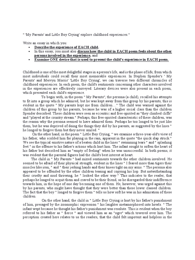 CSEC English Literature - Poetry - Childhood Experiences - My Parents ...