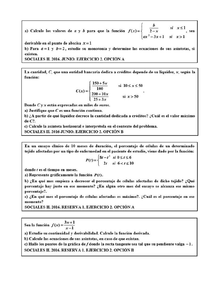 2 Ejercicios Selectividad Derivabilidad Continuidad Funciones | PDF
