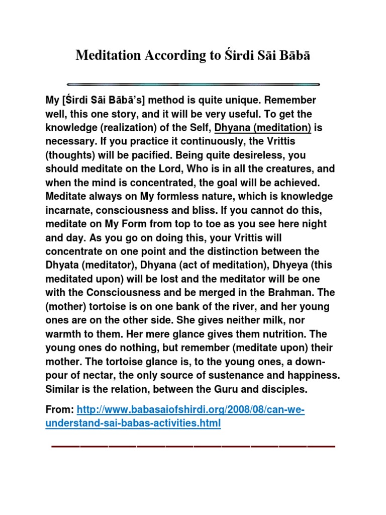 Baba's Unique Meditation Teachings | PDF | Indian Religions | Indian ...