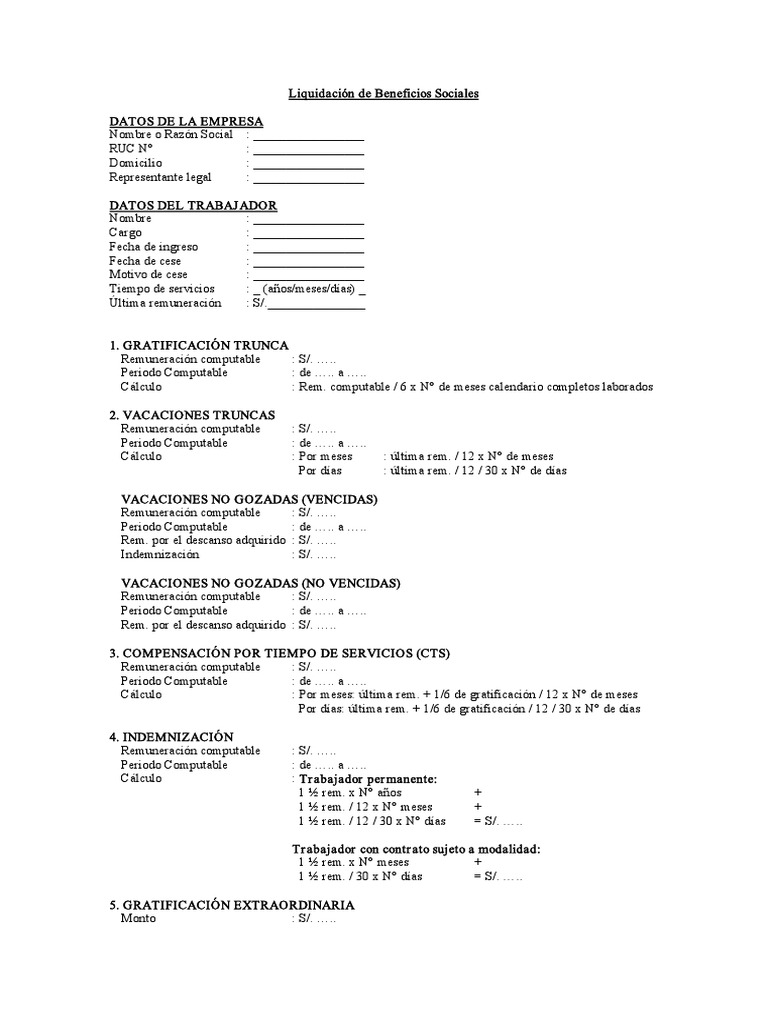 Liquidación de Beneficios Sociales | PDF | Relaciones laborales | Salario