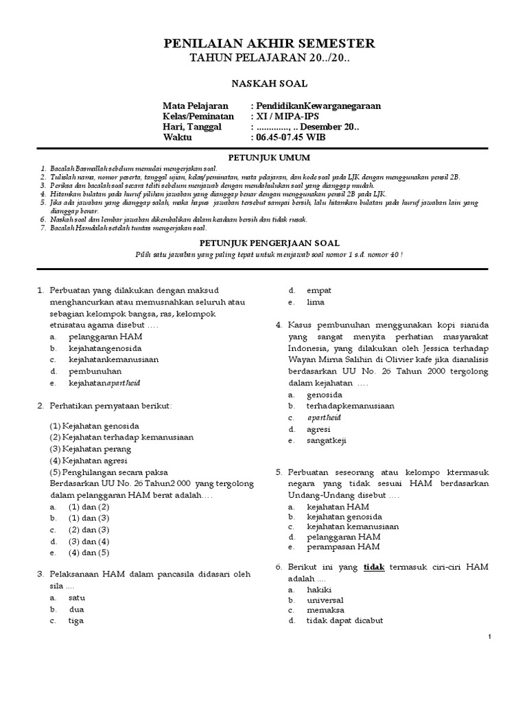 Contoh Soal Pas PKN Kelas 11 Kurtilas | PDF