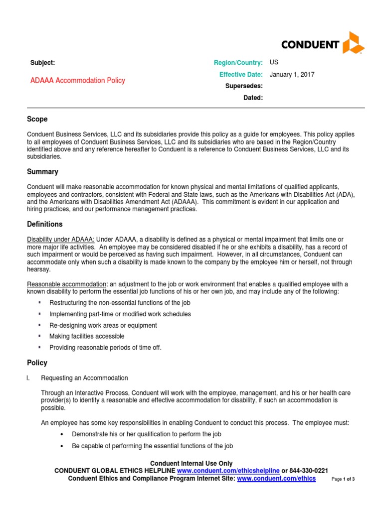 CDT Adaaa Accommodation Pol | PDF | Americans With Disabilities Act Of ...