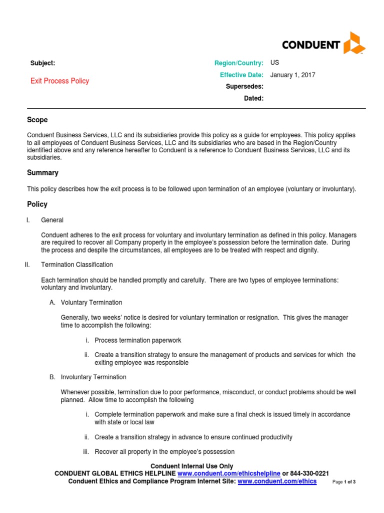 CDT Exit Process Pol | PDF | Human Resources | Employment