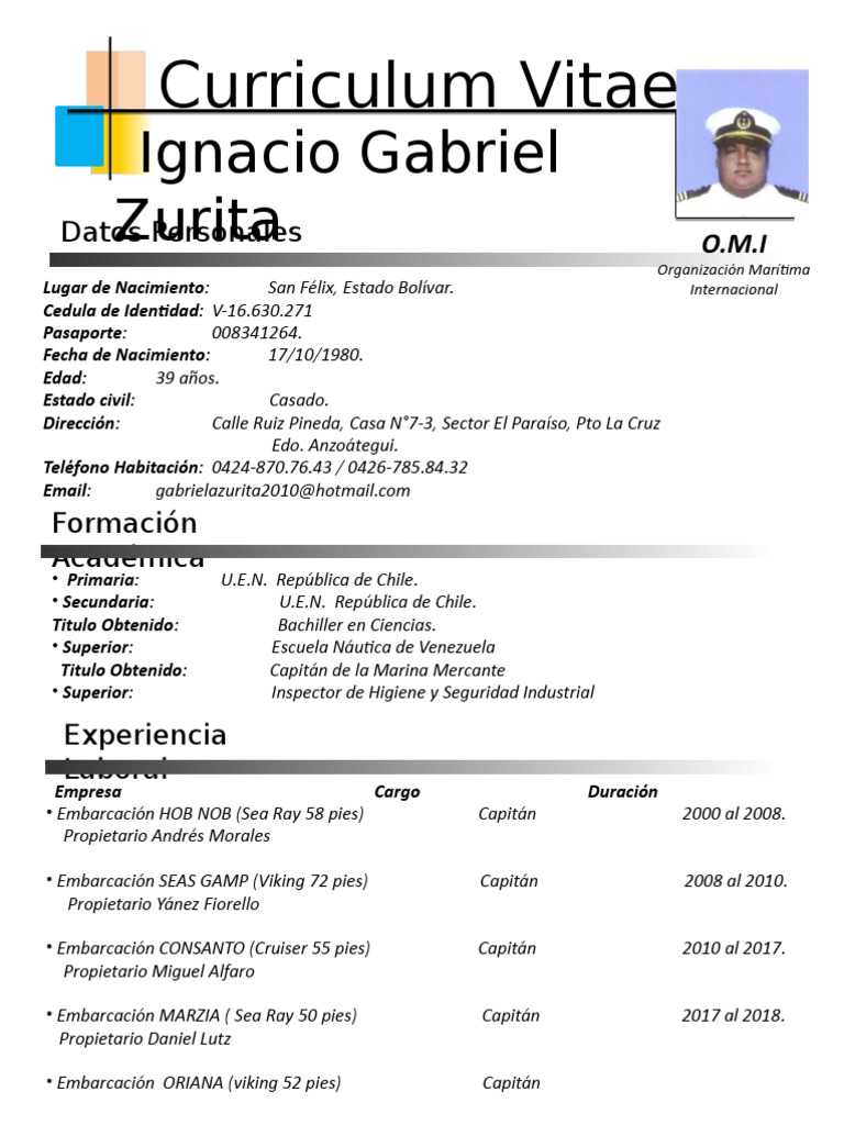 Curriculum Vitae de Capitán Marino | PDF | Transporte | Canal y Marítimo