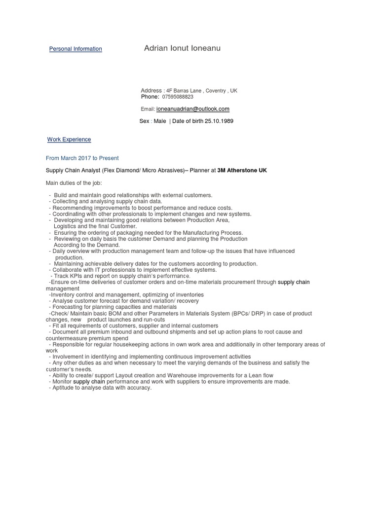 CV Adrian Ioneanu PDF | PDF | Logistics | Supply Chain