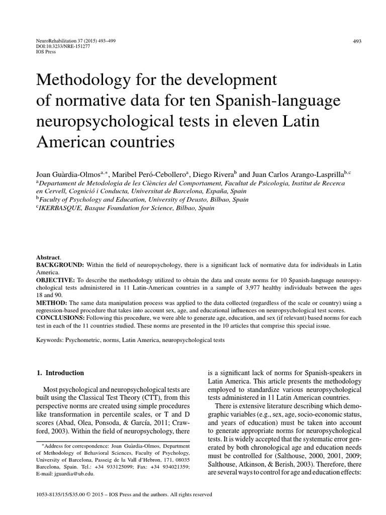 Normative Data For Ten Spanish-Language Neuropsychological Tests in ...