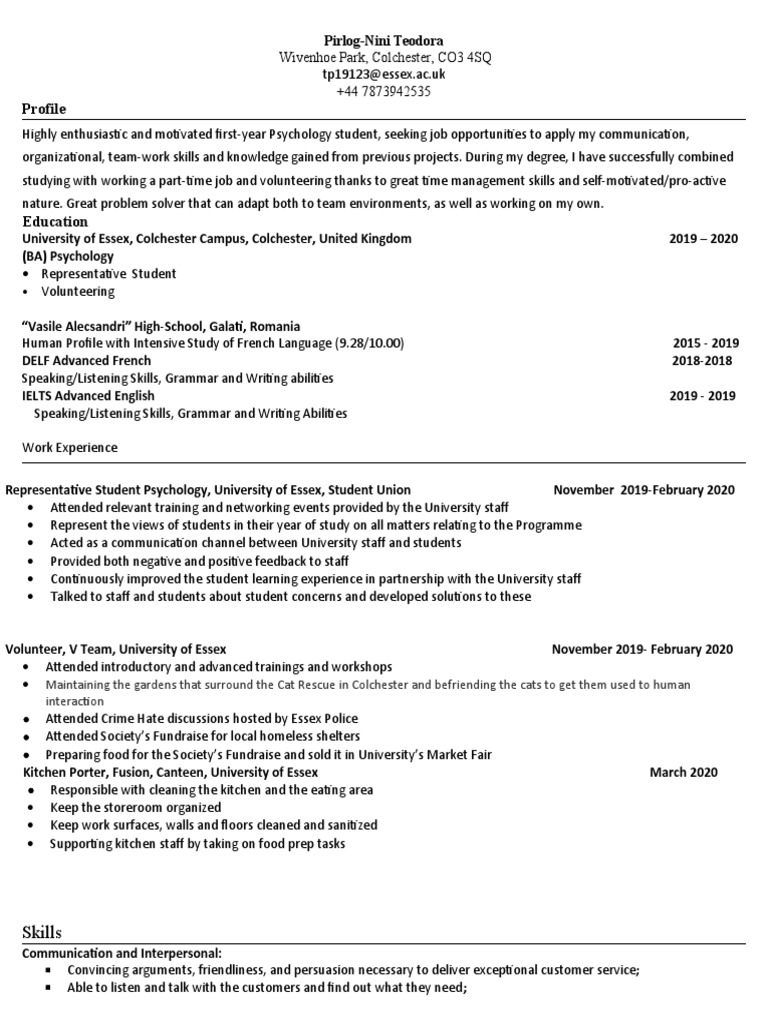 CV Example | PDF | Behavior Modification | Applied Psychology