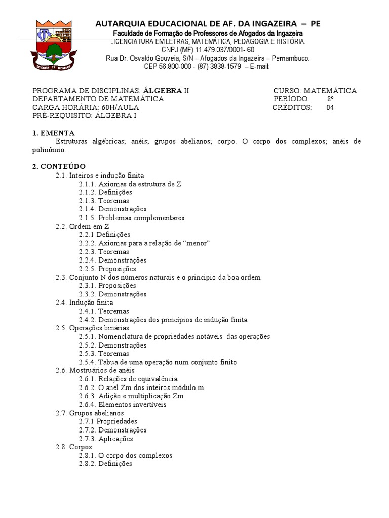 Algebra Ii | PDF | Anel (Matemática) | Álgebra abstrata