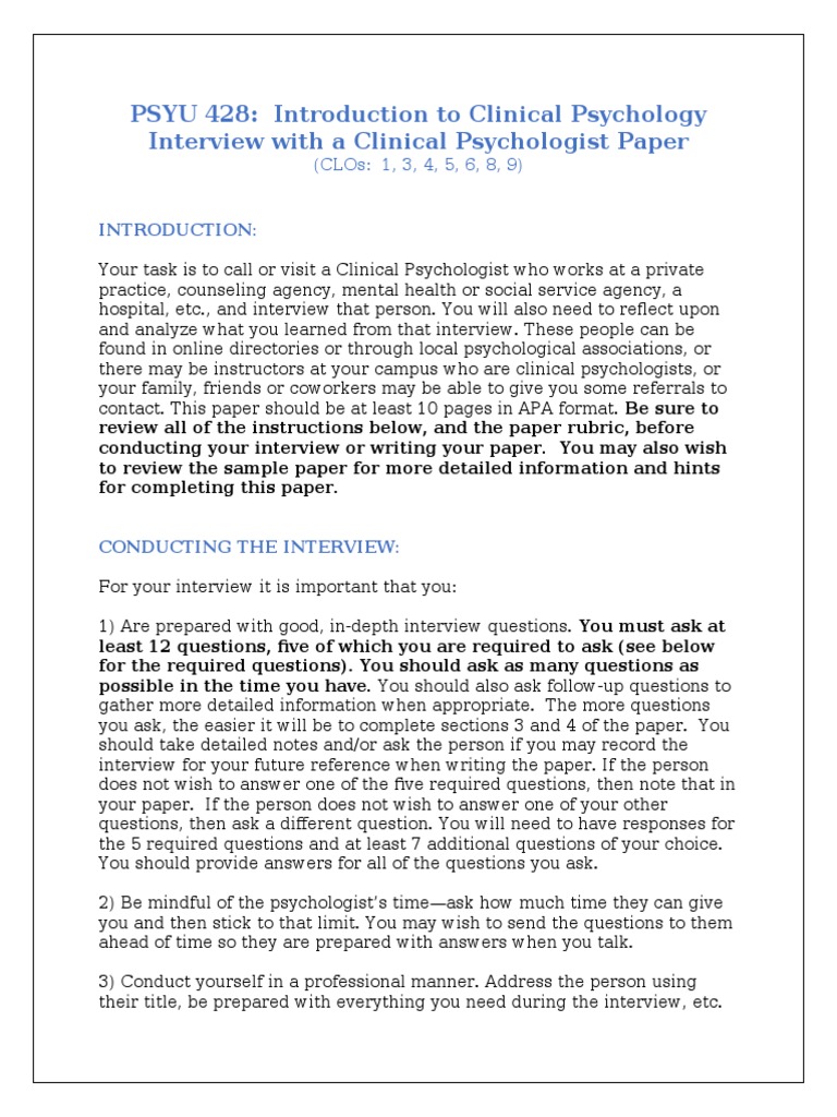 3 - Interview With A Clinical Psychologist Paper | PDF | Clinical ...