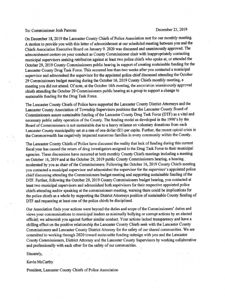 Chiefs of Police Letter To Parsons | PDF