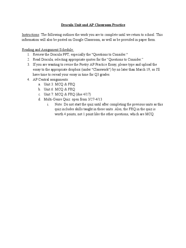 Dracula Unit and Ap Classroom Practice