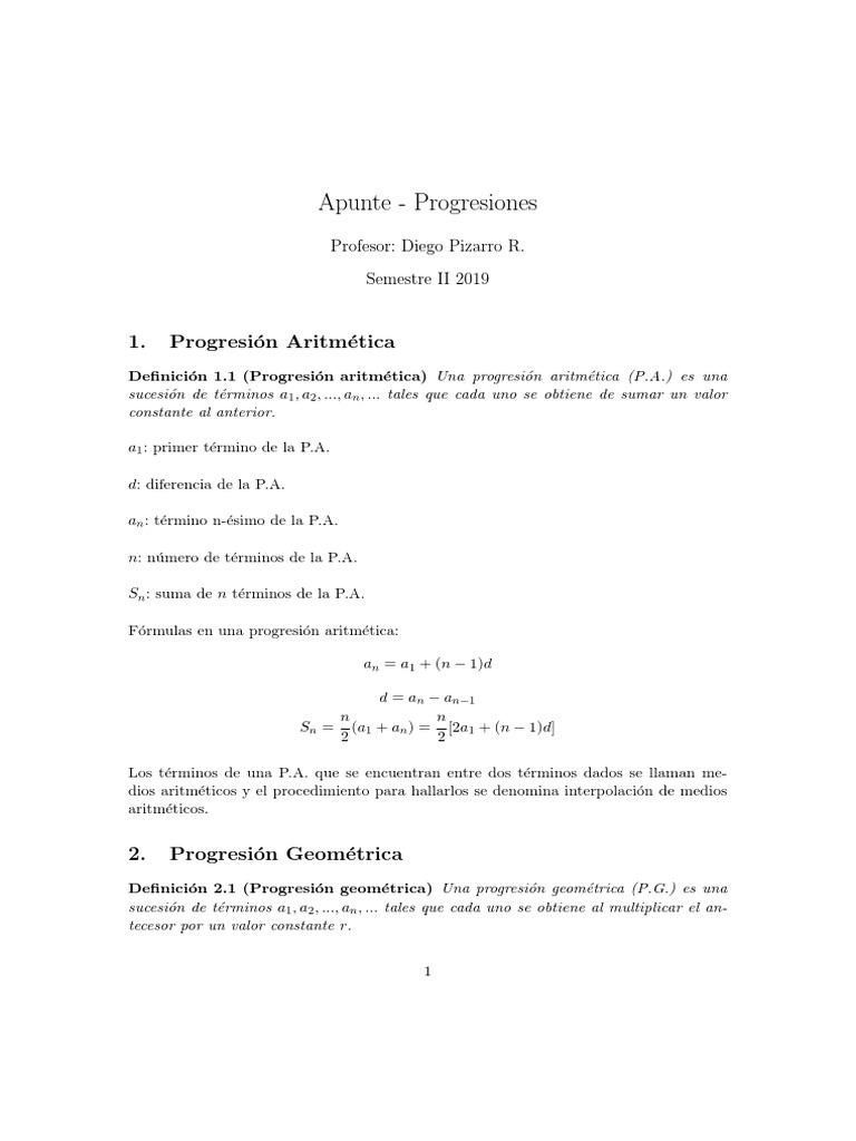Apunte Progresiones | PDF | Objetos matemáticos | Enseñanza de matemática