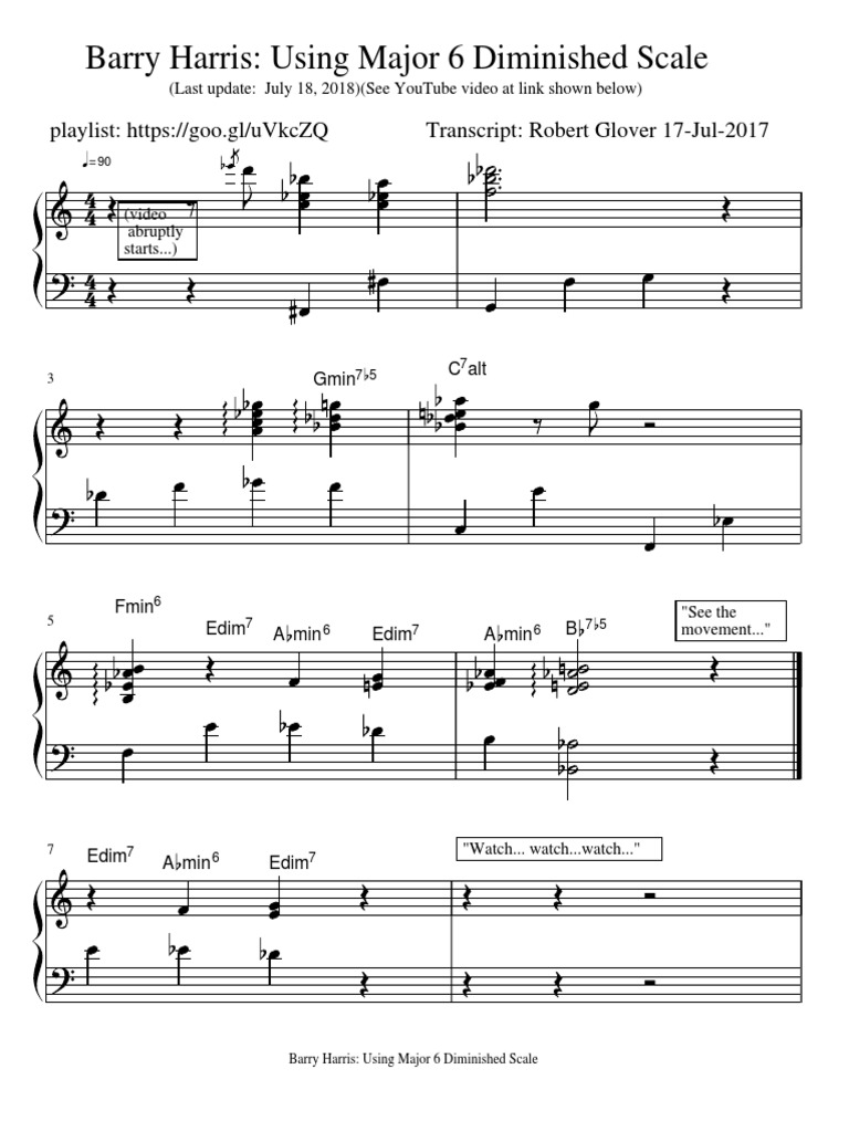 Barry Harris - Using Major 6 Diminished Scale | PDF | Musical Scales ...