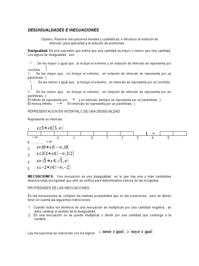 Inecuaciones Lineales y Cuadraticas | Descargar gratis PDF | Desigualdad (Matemáticas ...