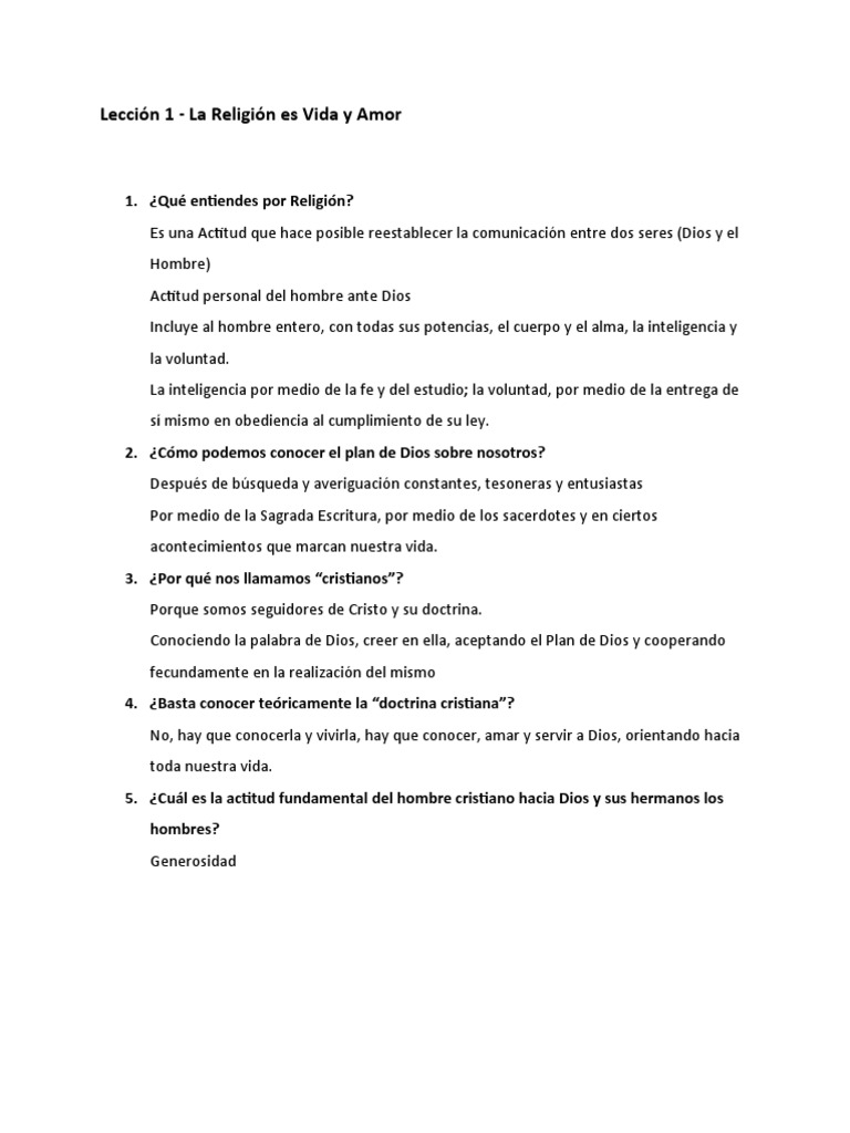 Guia Leccion No. 1 (La Religión Es Vida y Amor) | PDF | Religión y ... Guia Leccion No. 1 (La Religión Es Vida y Amor) | PDF | Religión y ...