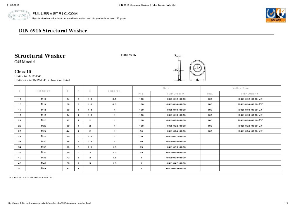 DIN 6916 Structural Washer - Fuller Metric Parts LTD | PDF ...