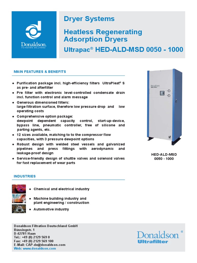 Donaldson TDS - Hed Ald MSD - 0050 1000 - GB PDF | PDF | Clothes Dryer ...