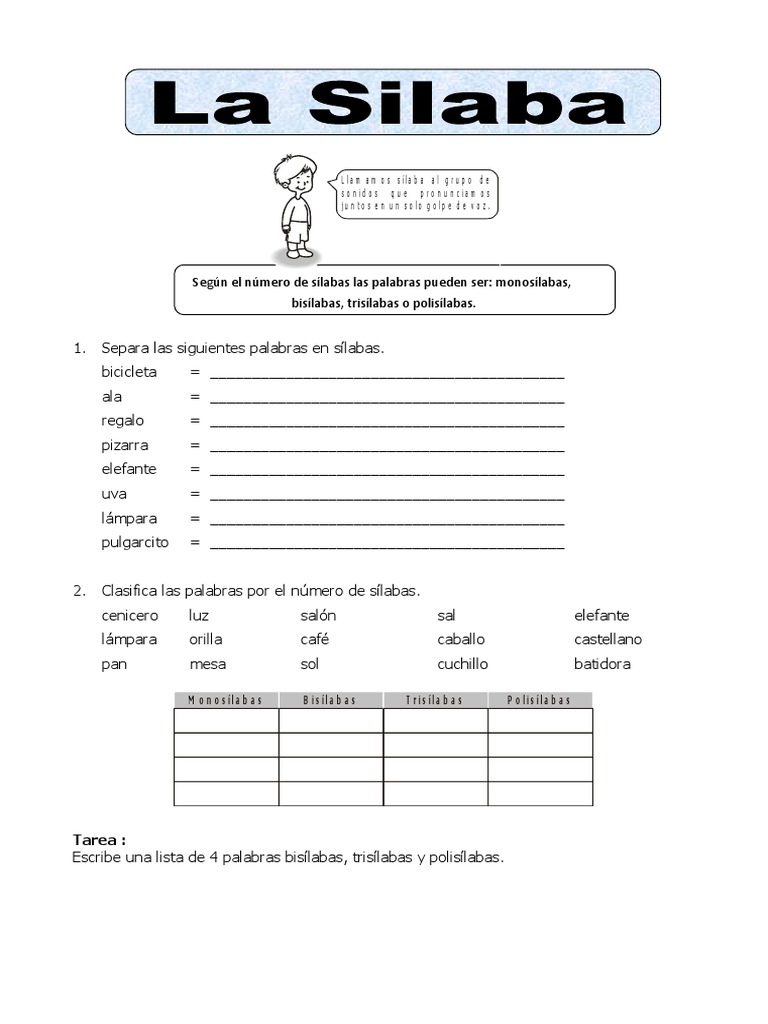 Hojas De Trabajo Sobre Los Tipos De Sílabas