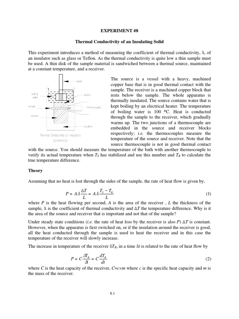 Experiment #8 Thermal Conductivity of An Insulating Solid: P A T L A T ...