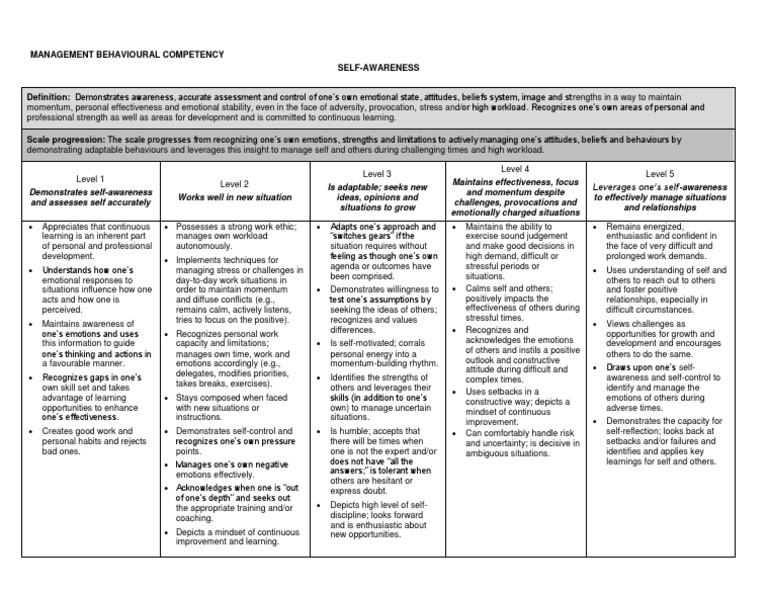 MG Self Awareness - Competency | PDF | Self Awareness | Attitude ...