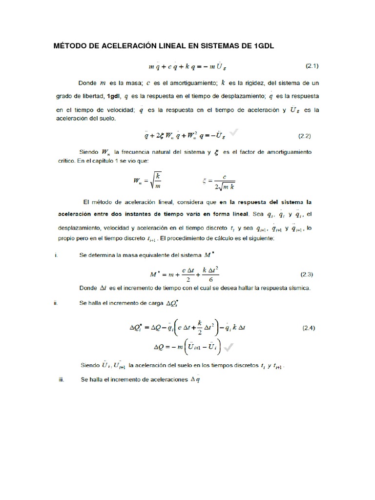 Método de Aceleración Lineal en Sistemas de 1GDL | PDF
