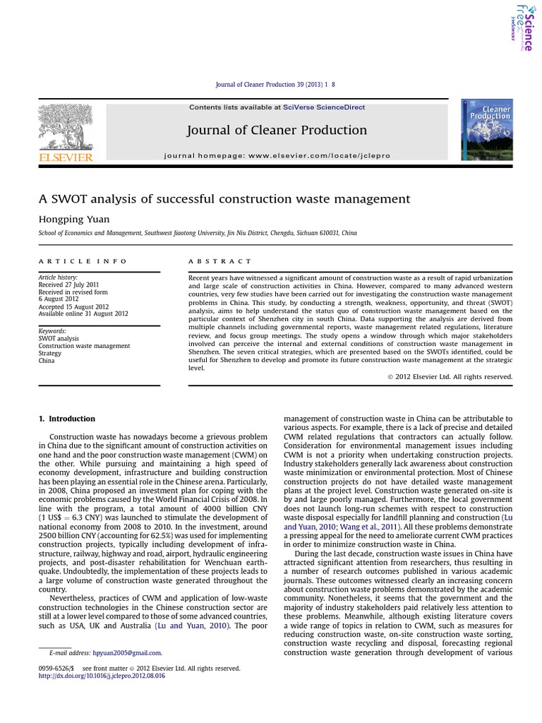 A SWOT Analysis of Successful Construction Waste Management | PDF ...