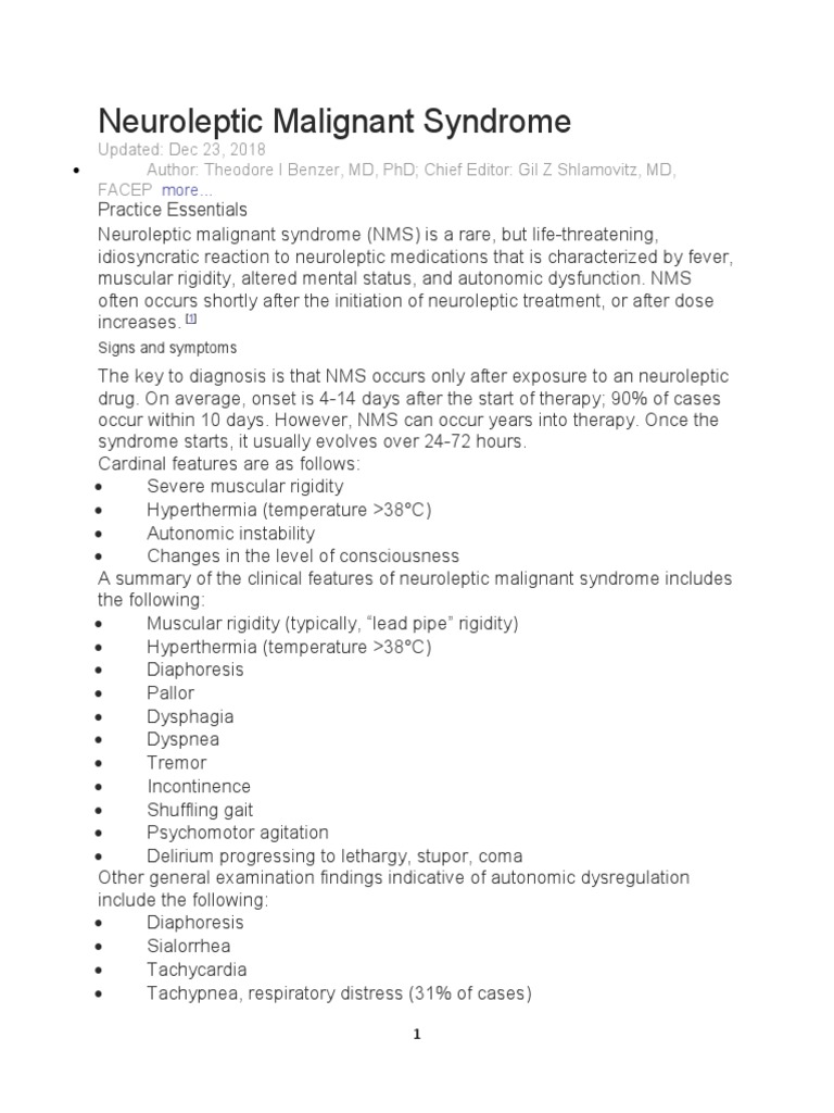 Management of Neuroleptic Malignant Syndrome | PDF | Antipsychotic ...