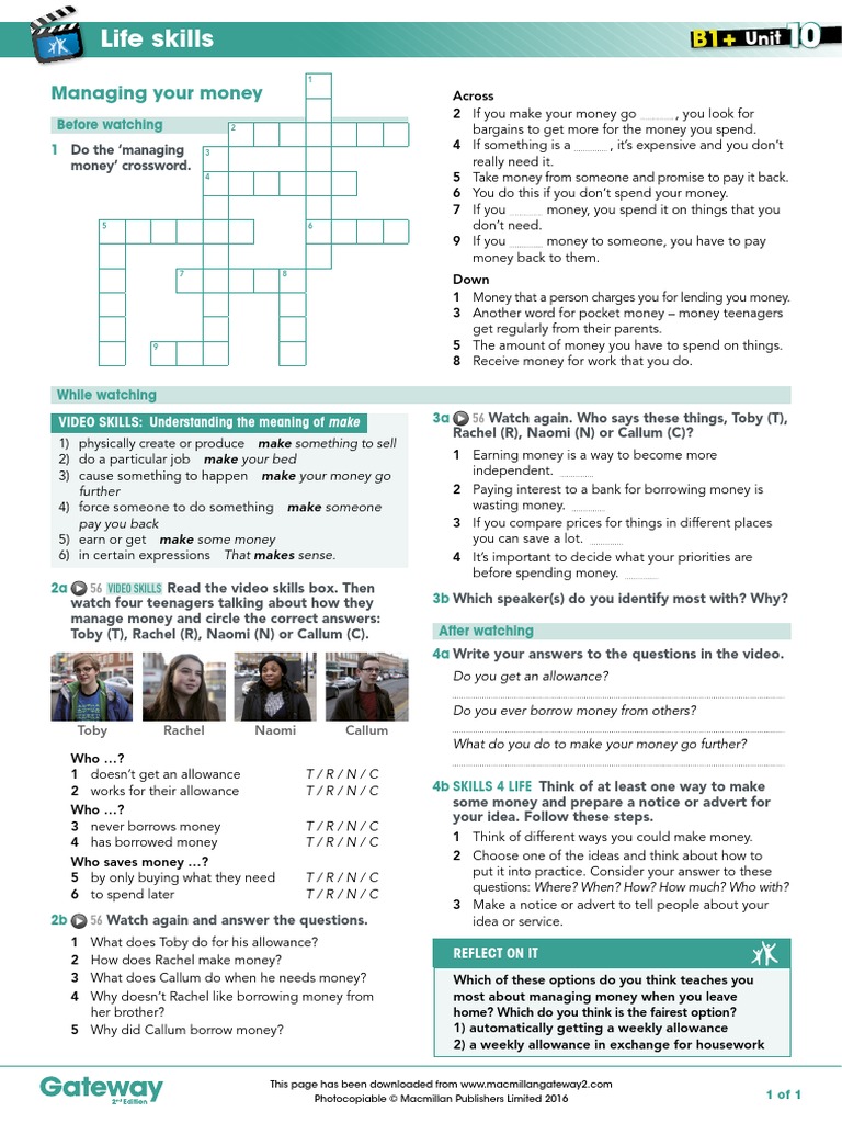 B1+ UNIT 10 Life Skills Worksheet | PDF | Money | Interest