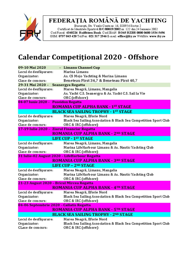 Calendar Competitional Yachting 2020 | PDF | Yachting | Water Transport