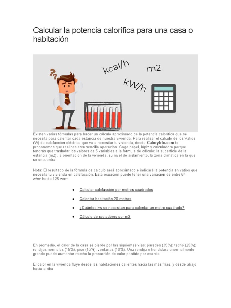 Calcular La Potencia Calorífica para Una Casa o Habitación | PDF ...