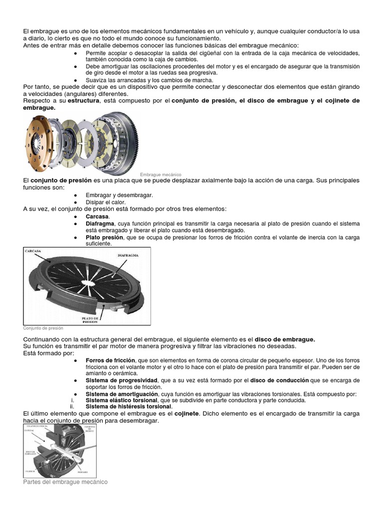 Funciones y Partes del Embrague Mecánico | PDF | Embrague | Transmisión ...