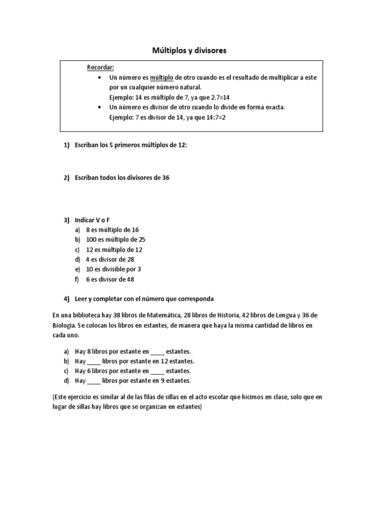 Múltiplos y Divisores PDF | PDF | Matemáticas discretas | Aritmética