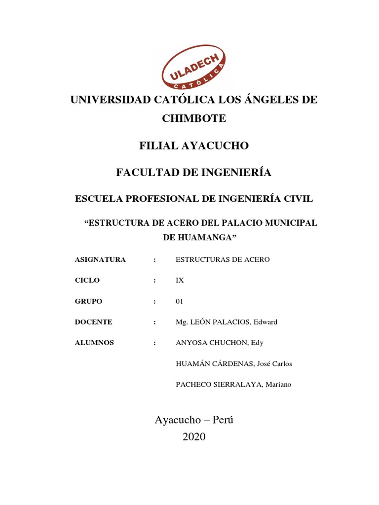 Informe Final de Estructuras Metalicas en El Palacio Municipal | PDF | Braguero | Ingeniero civil