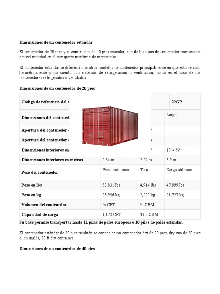 Dimensiones de Un Contenedor Estándar | Descargar gratis PDF ...