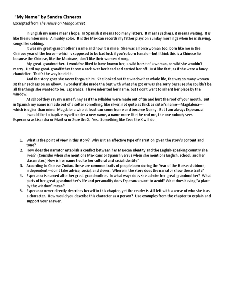 My Name Short Story and Assignment | PDF