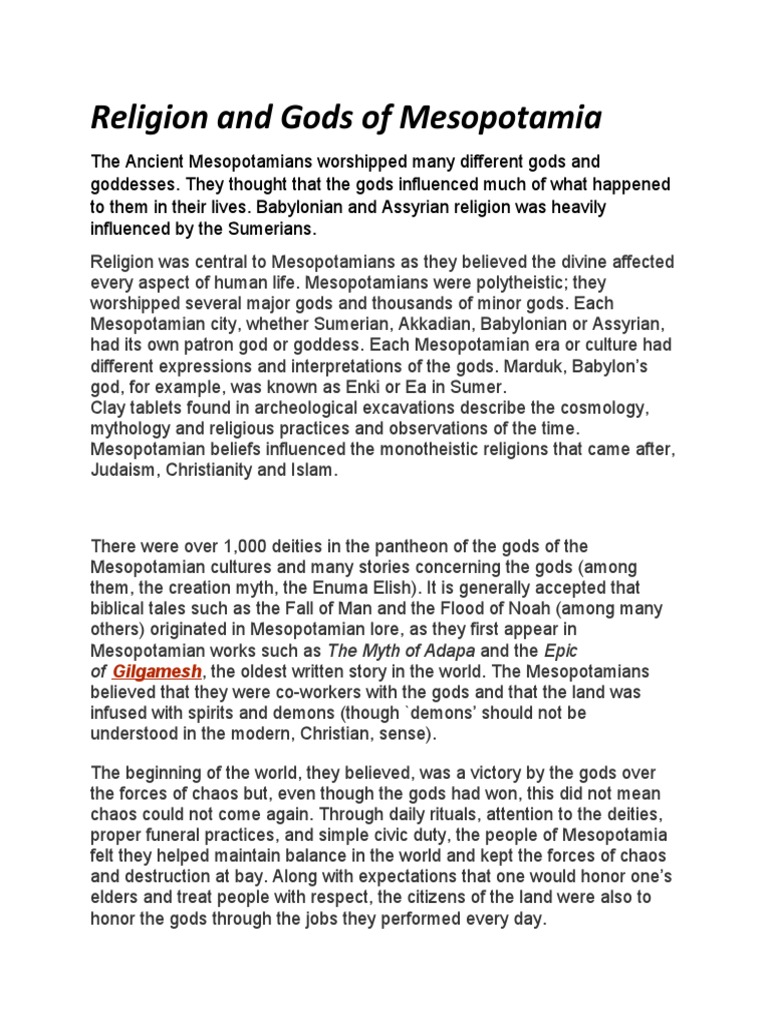 Religion and Gods of Mesopotamia | PDF | Mesopotamia | Comparative ...