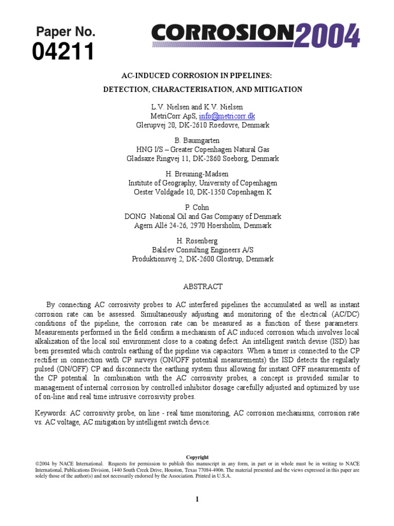 Ac-Induced Corrosion in Pipelines Detection, Characterisation and ...
