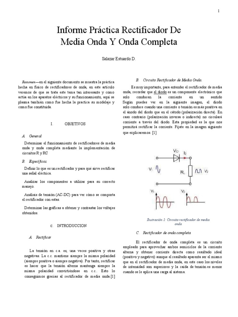 Informe Práctica Rectificador de Media Onda Y Onda Completa | PDF | Rectificador | Diodo