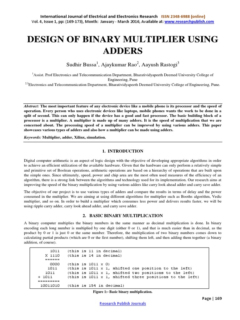 Design of Binary Multiplier Using Adders-3017 PDF | PDF | Digital ...