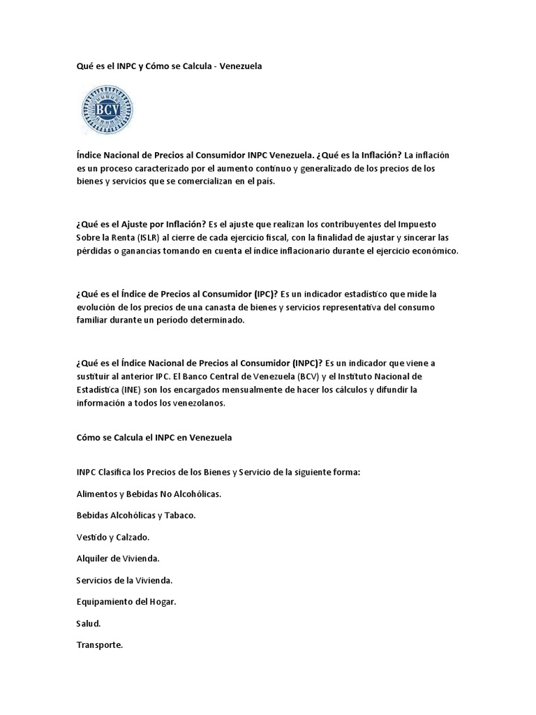 Qué Es El INPC y Cómo Se Calcula | PDF | Índice de precios al ...