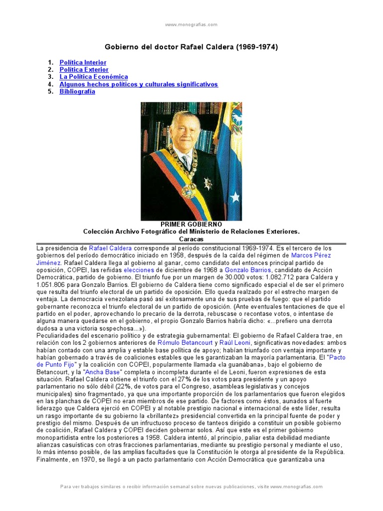 Gobierno de Rafael Caldera (1969-1974) | PDF | Venezuela | Gobierno