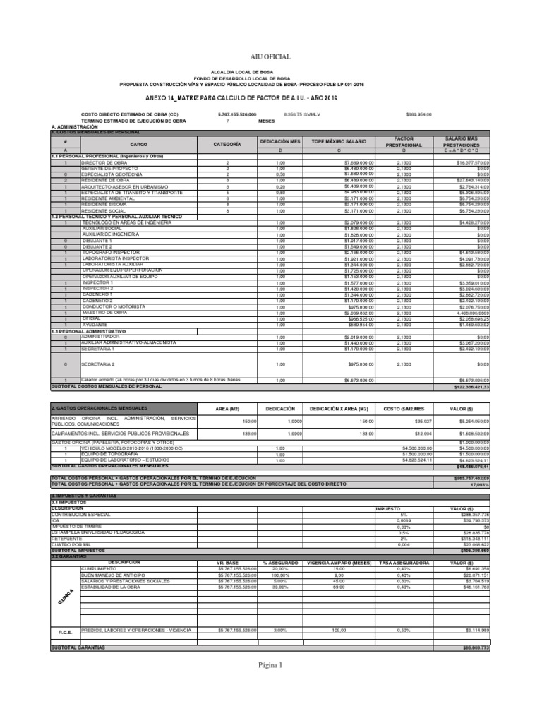 Anexo 14 Calculo Aiu | Descargar gratis PDF | Impuestos | Servicios (economía)